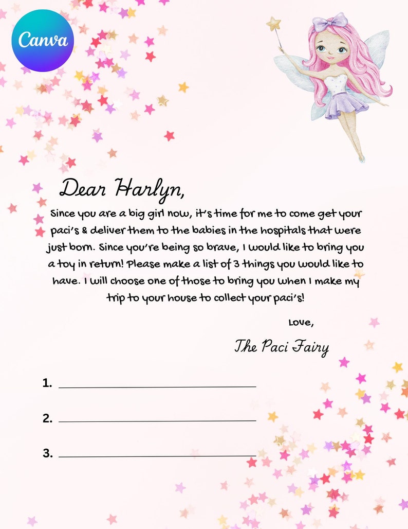 Editable Paci Fairy Wish List - Etsy