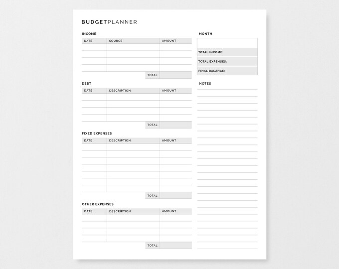 Minimal Printable Monthly Budget Finance Planner - Etsy