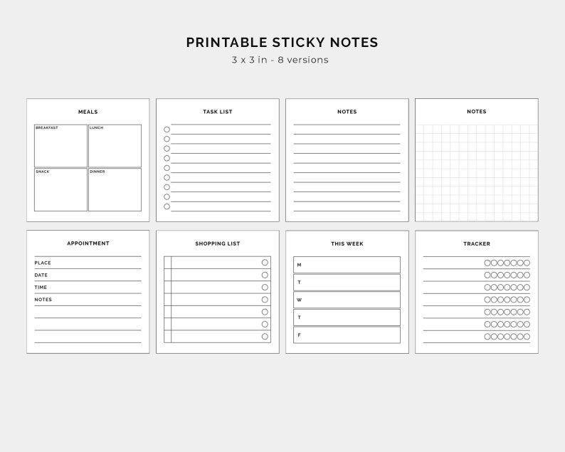 Printable Minimal Sticky Notes 3x3 - Etsy