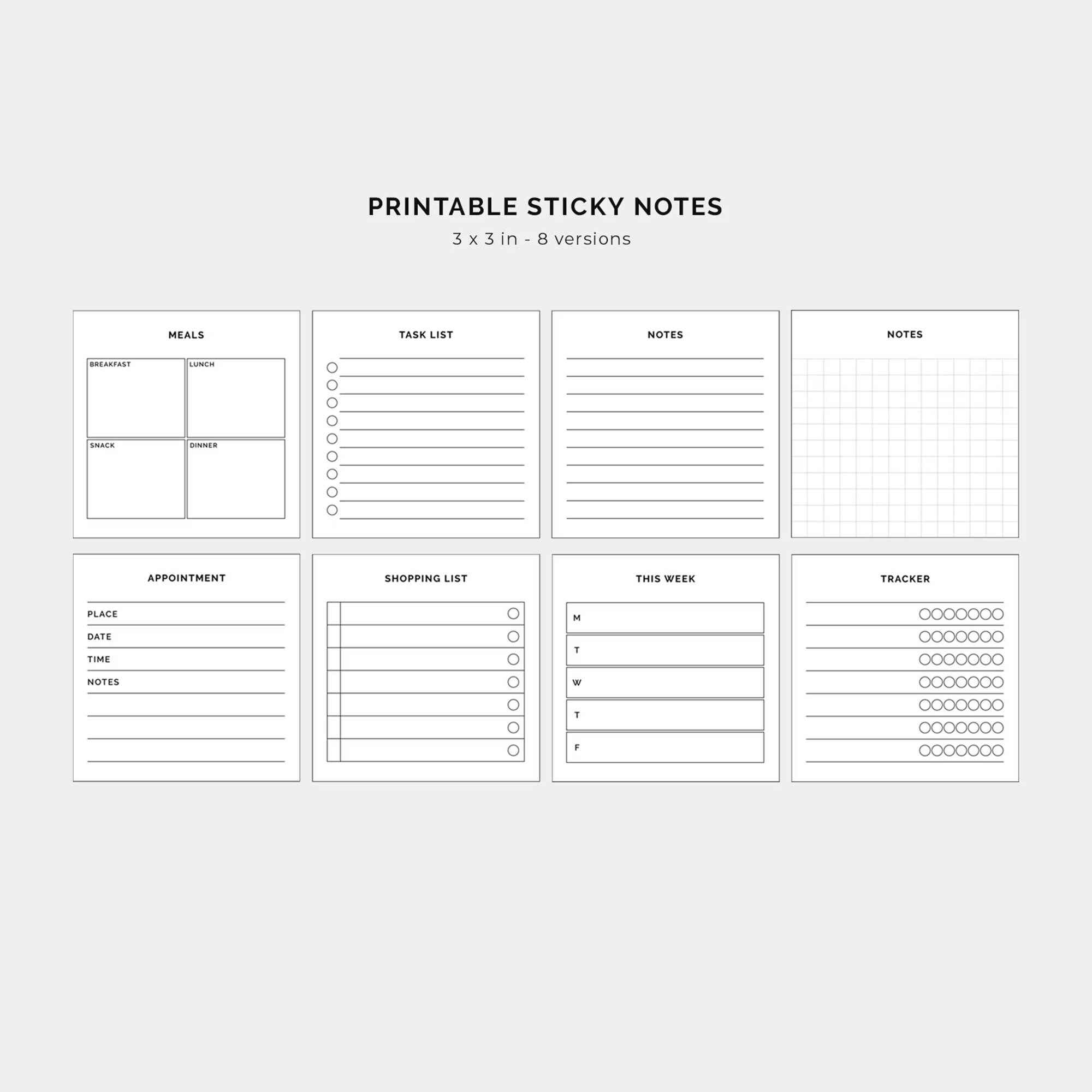 Printable Minimal Sticky Notes 3x3 - Etsy