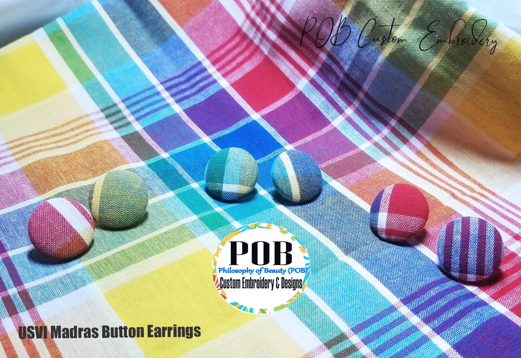 USVI Madras, US Virgin Islands Madras Button Earring, Madras Earrings ...