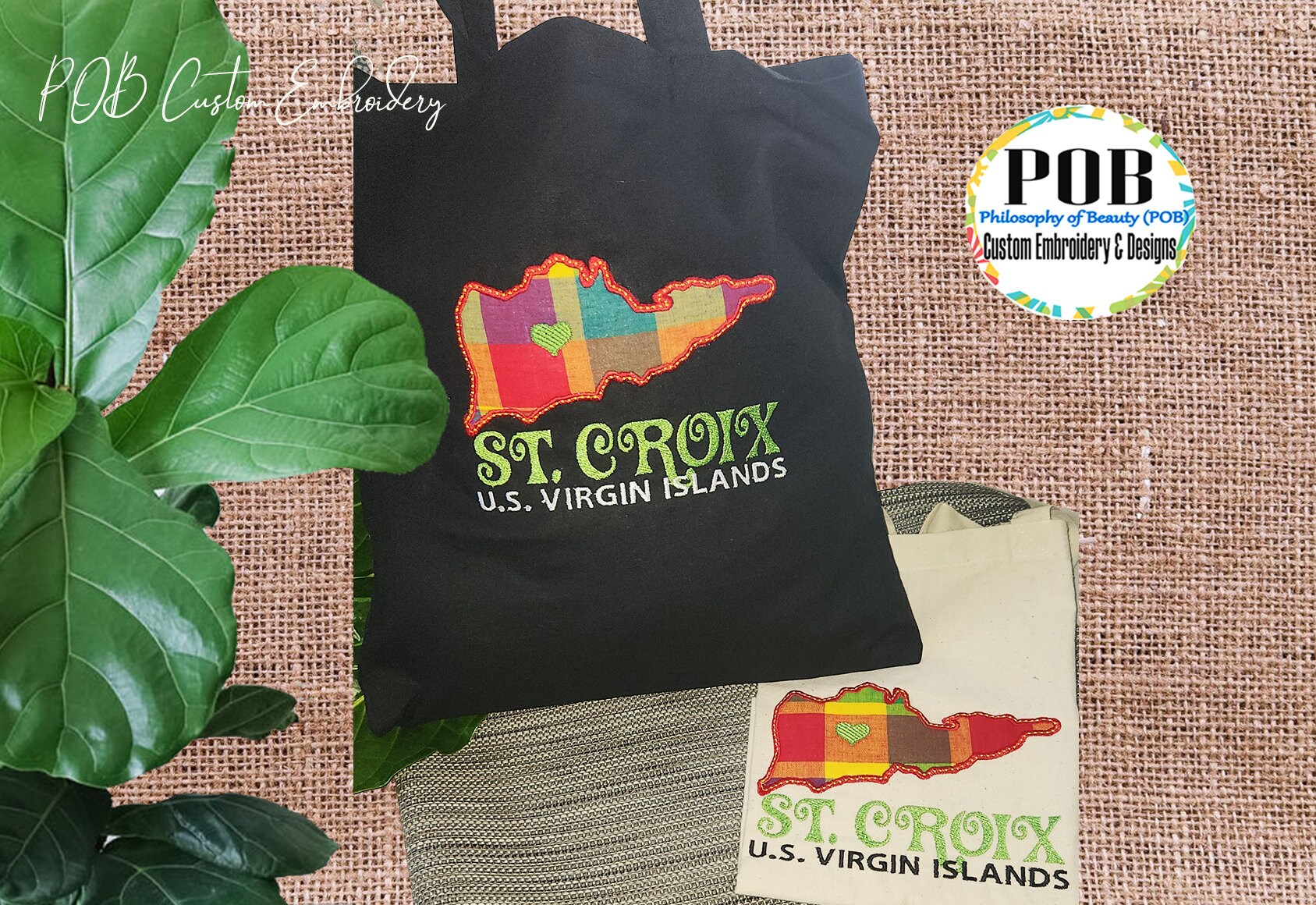 Embroidered Island Tote Madras USVI Tote Madras Vacation - Etsy