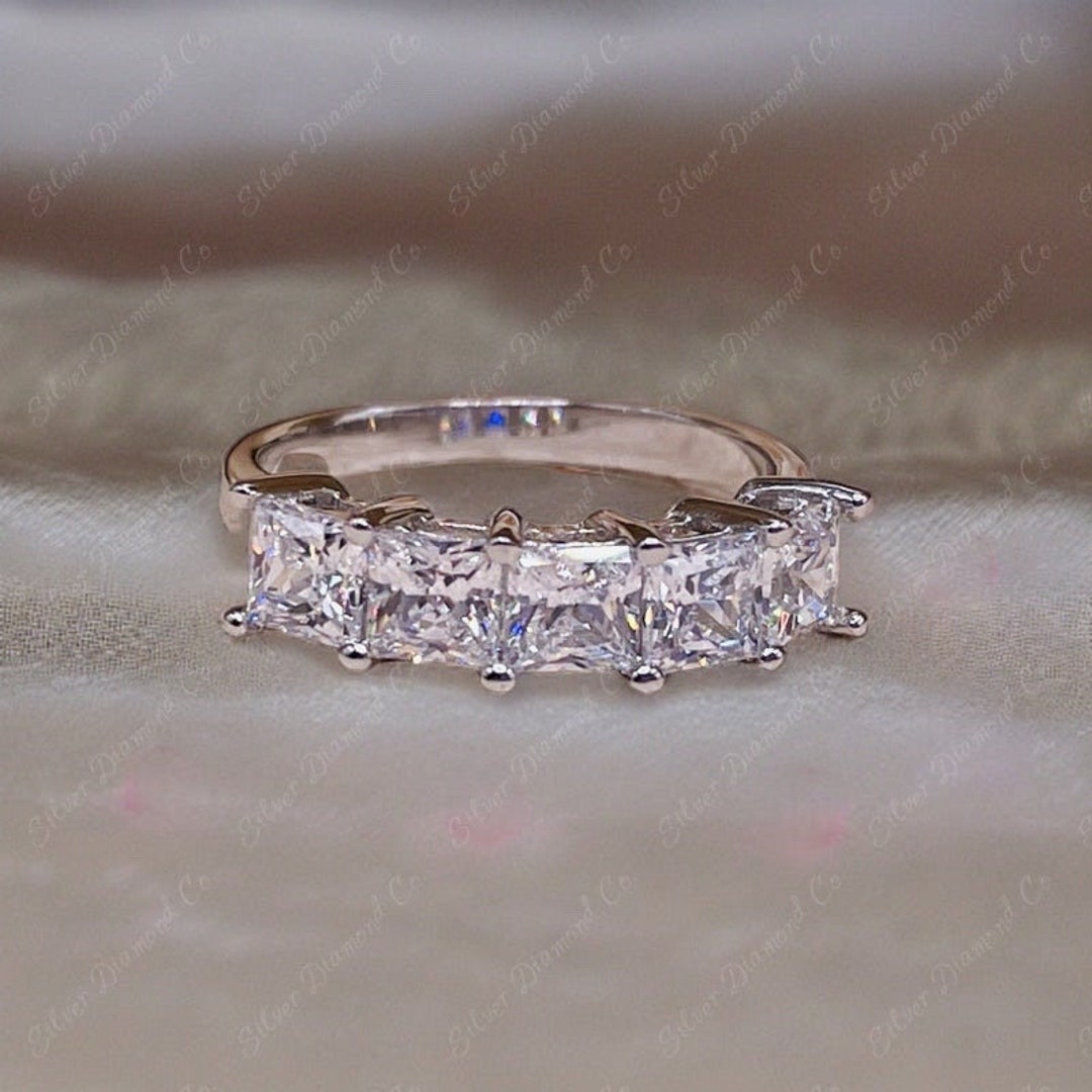 Princess Cut Five Stone 1.25 Ct Solid 925 Sterling Silver Bridal ...