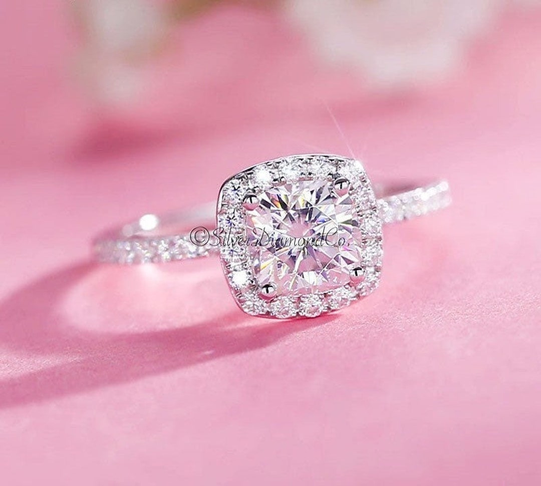 Cushion Cut Moissanite Engagement Ring 1 Carat Halo Moissanite - Etsy