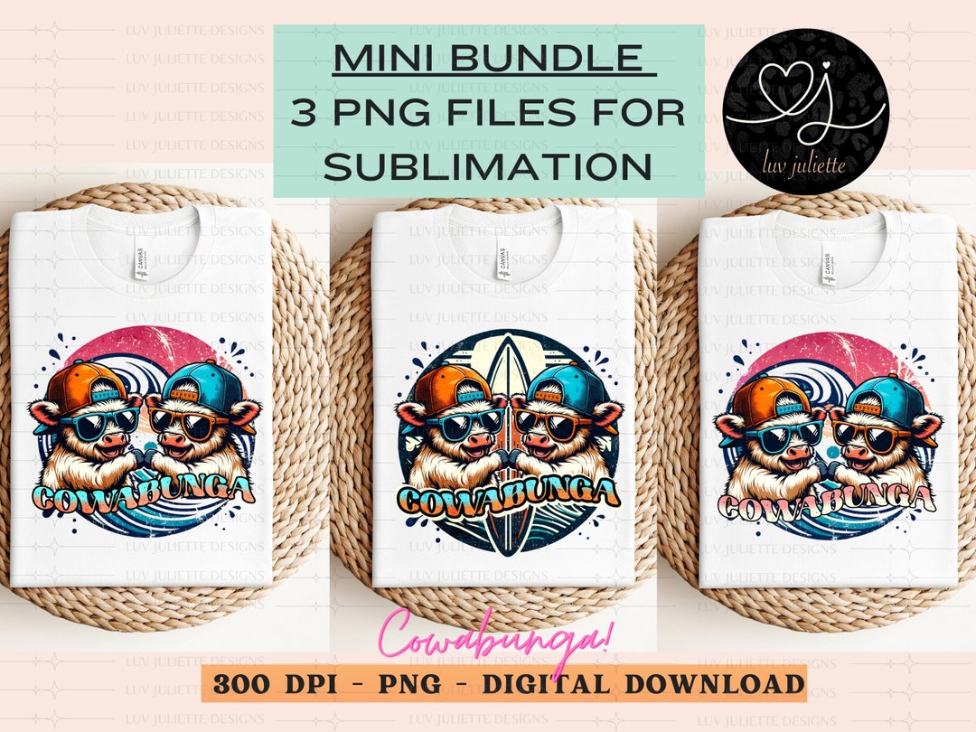 Cowabunga Cow Surf, Waves, Summer Sublimation PNG, Summer Saying, Retro ...