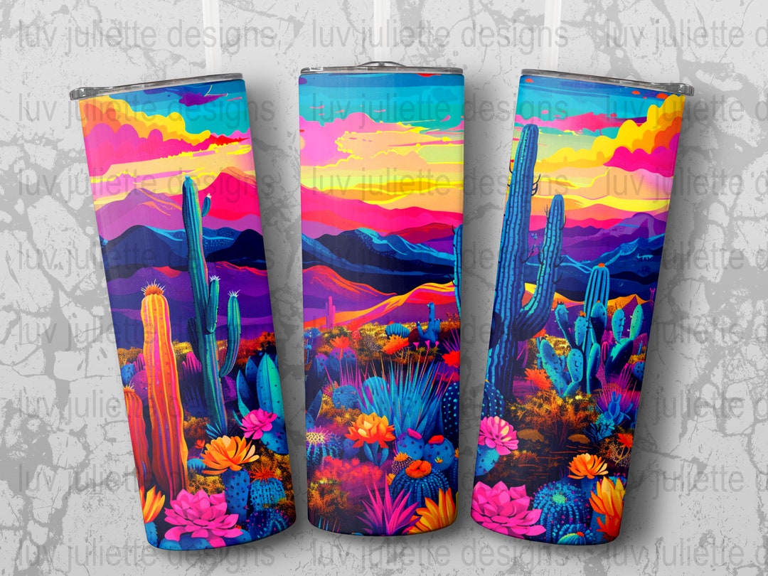 Neon Cactus Tumbler Wrap: Western Desert Sublimation Design (PNG) - Etsy