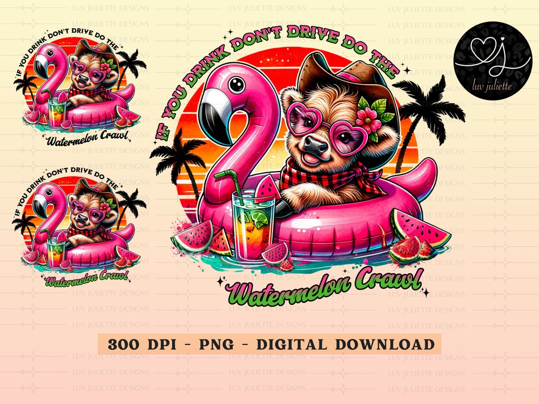 Retro Watermelon Cow PNG: Western Summer Design (digital Download) - Etsy