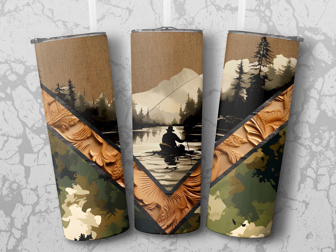 Fishing Camo V Split, Country Skinny Tumbler Wrap Design, Sublimation ...