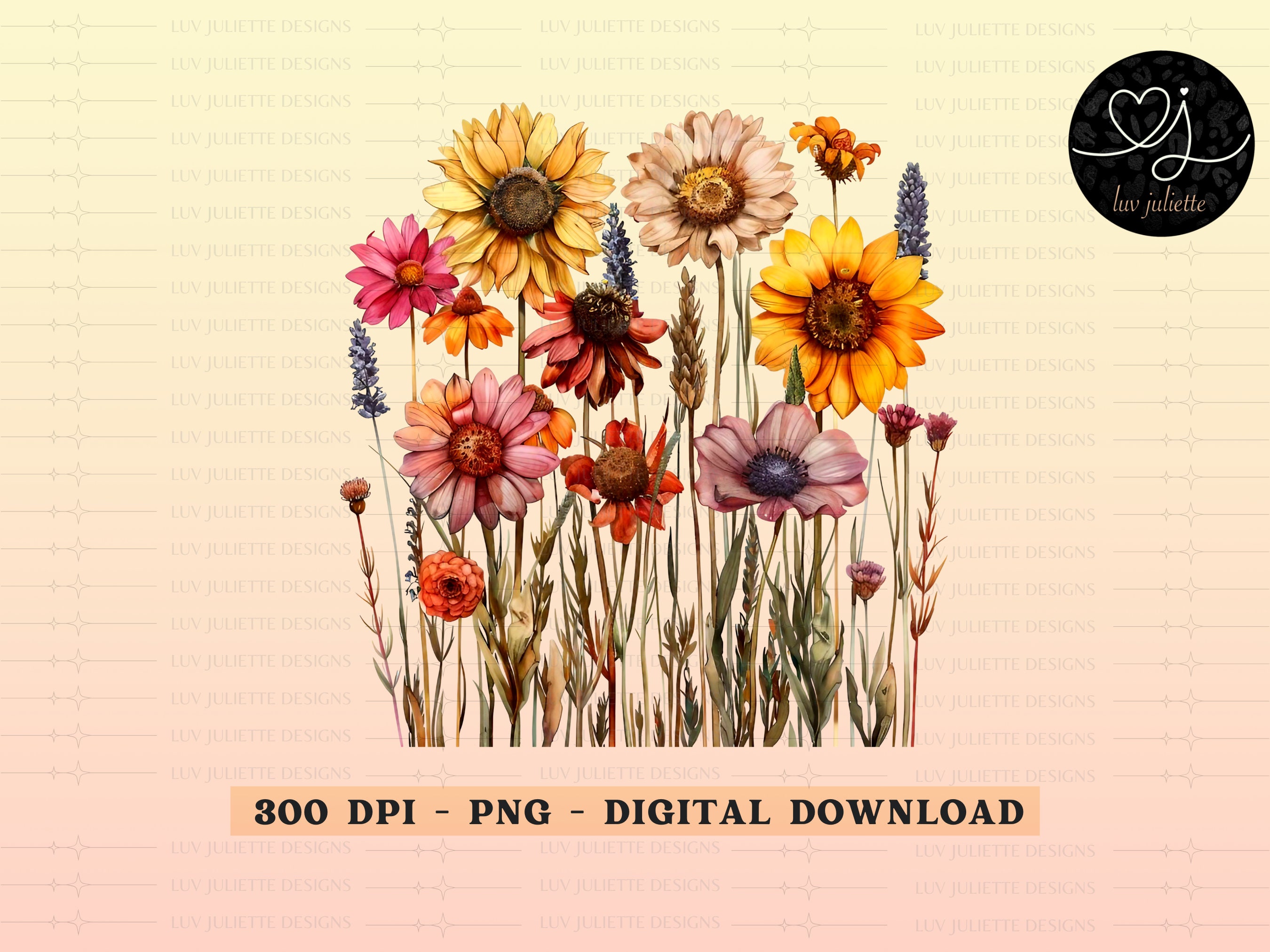 Cottagecore Wildflower PNG: Sunflower Sublimation Graphic (digital ...