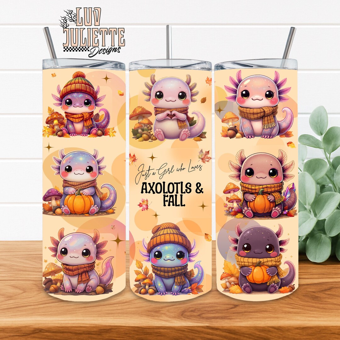 Fall Axolotl 20 Oz Tumbler Wrap Design, Axolotls Dressed for Fall Png ...