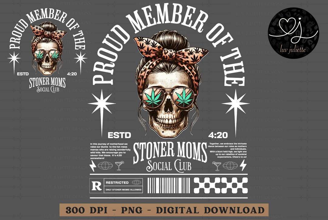 Stoner Moms Social Club, Funny Skeleton Messy Bun Skull Leopard, Weed ...