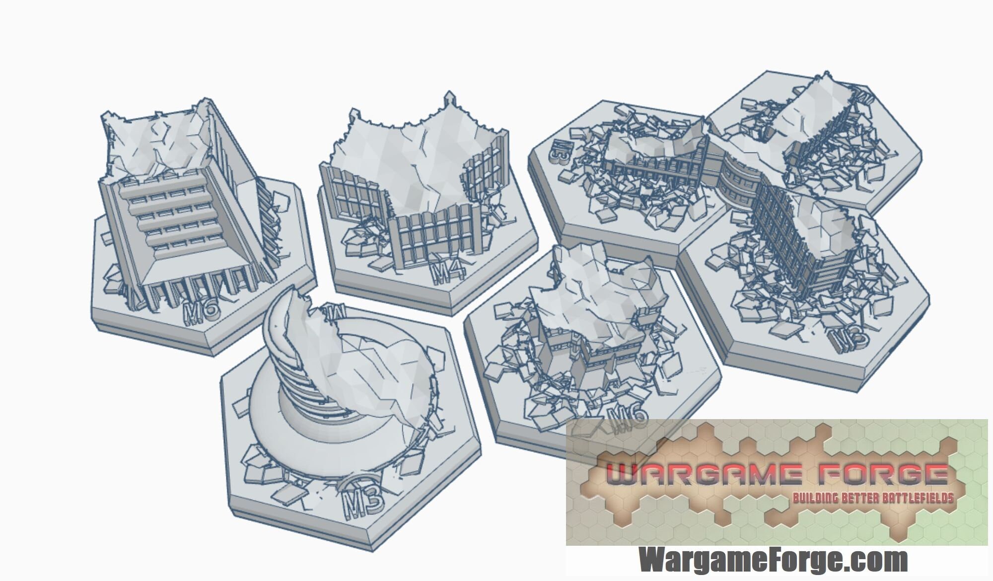 Destroyed Sci-Fi Building Set 1 Battletech Map hex Scale STL | Etsy