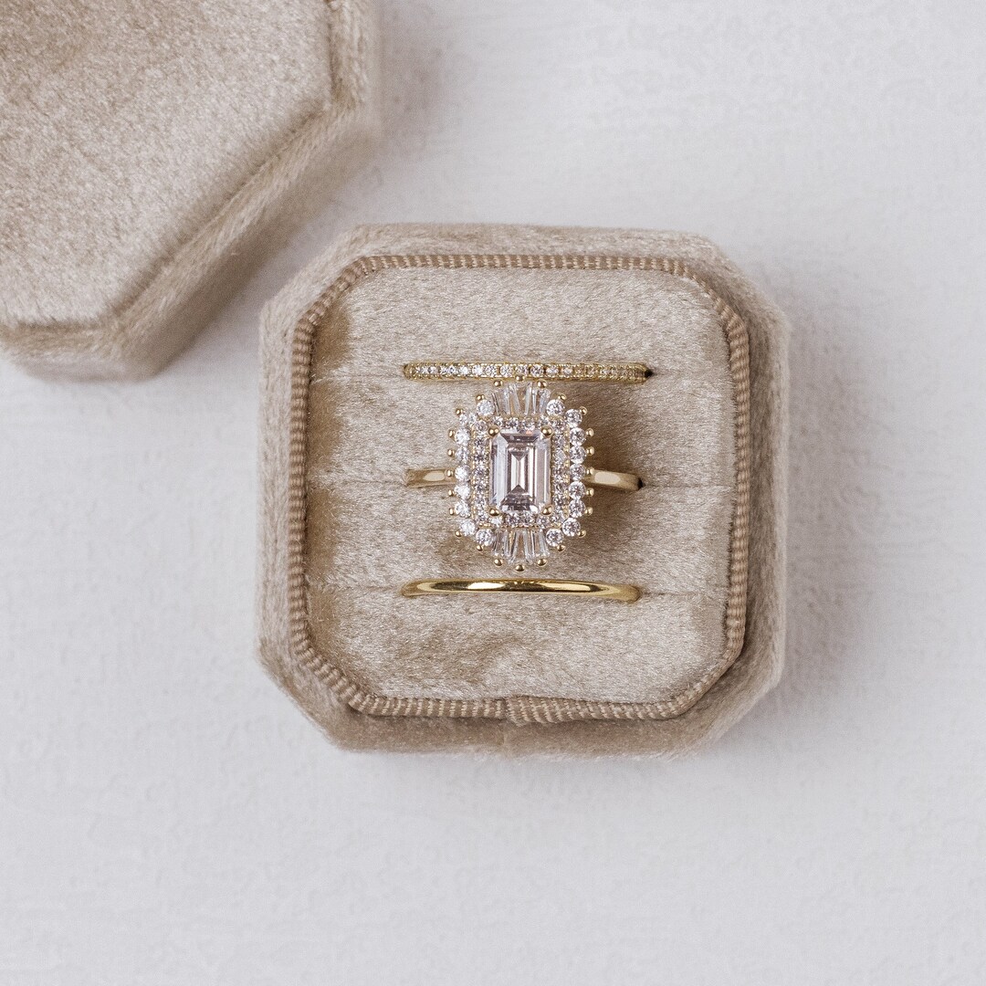 Fawn Beige Radiant Velvet Ring Box, Double or Triple Slot, Flat Lay ...