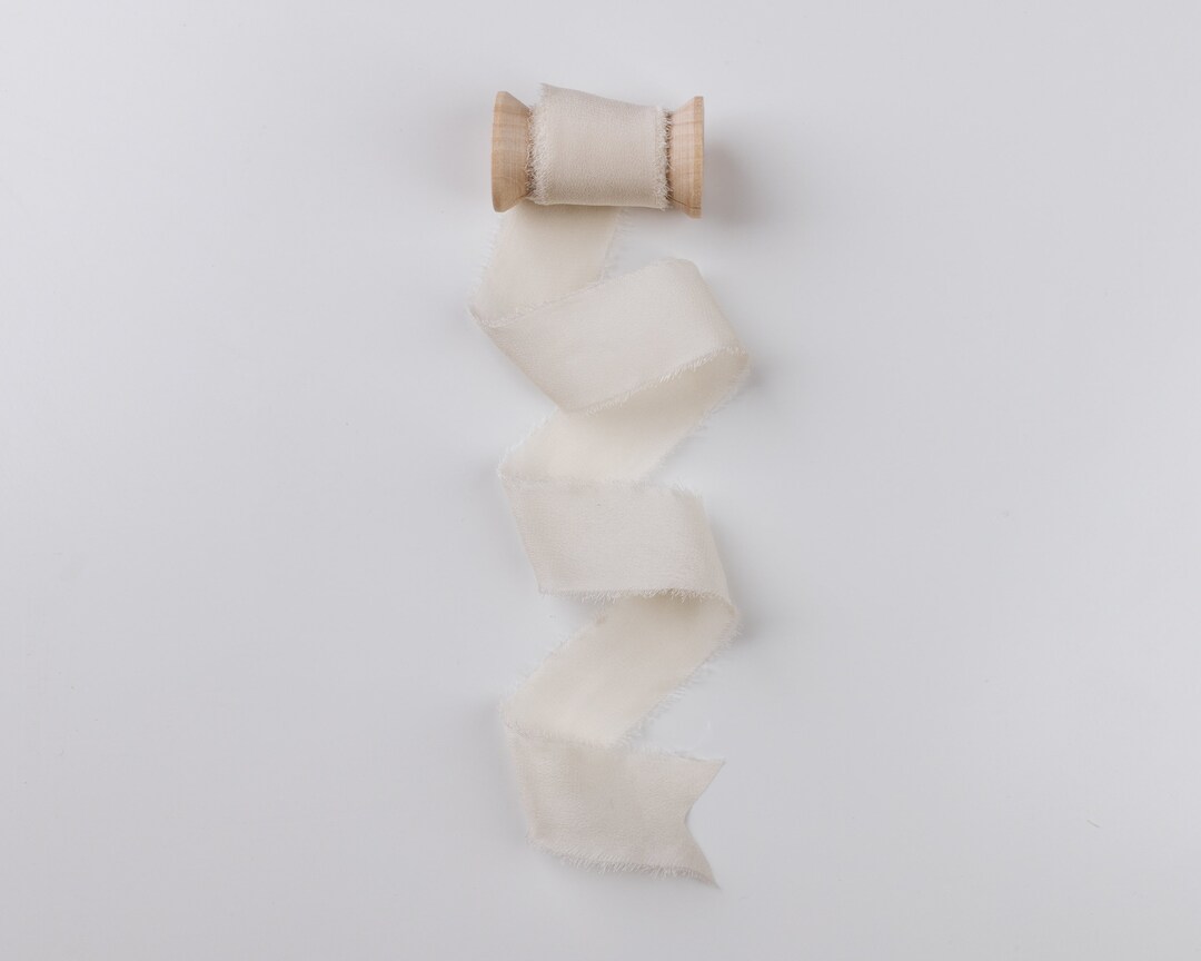 Swan White Frayed Edge Silk Ribbon With Wooden Spool Flat Lay Styling ...