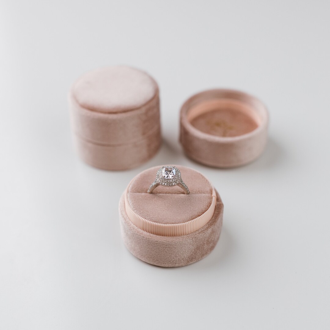 Roseate Pink Circle Velvet Ring Box, Double or Single Slot. Wedding ...