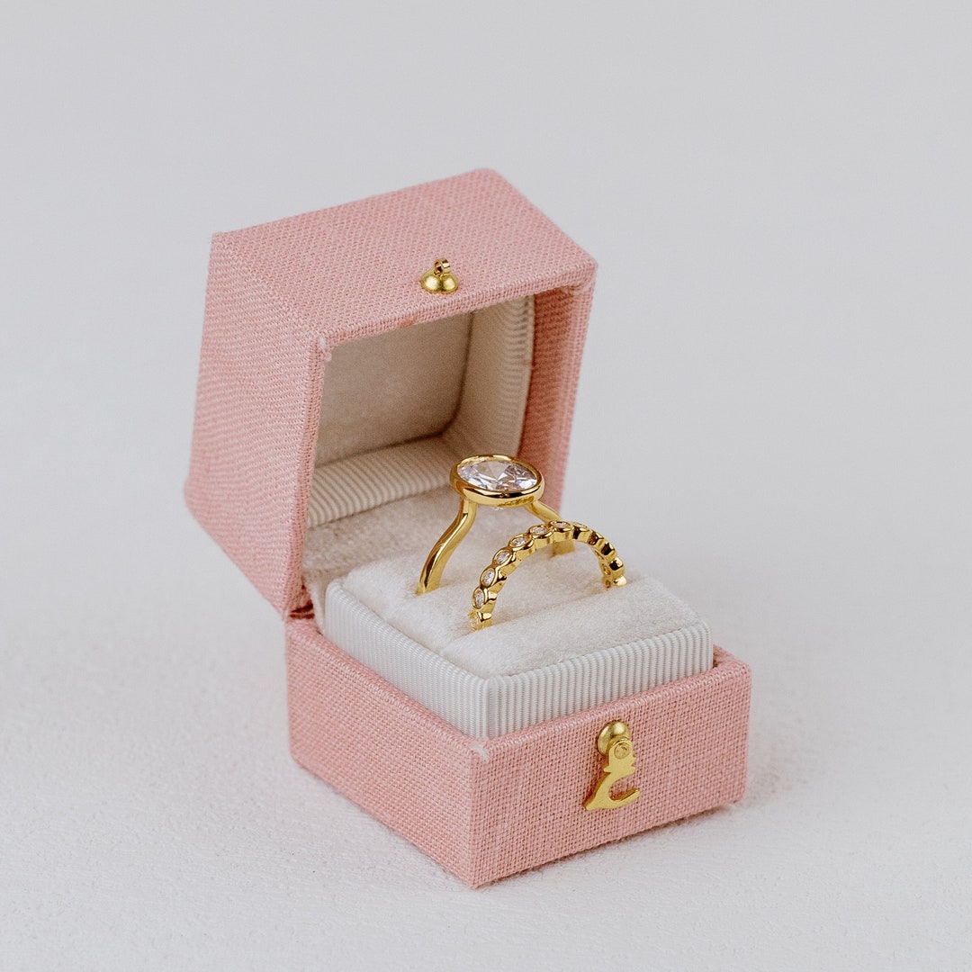 Georgian Square Ring Box, 1 or 2 Slot, Linen & Velvet Vintage Style ...