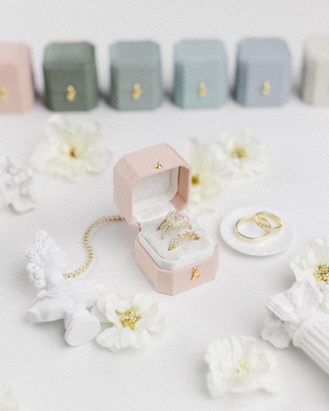 Pink Ring Box Georgian Radiant Legacy, 2 or 3 Slot, Linen & Velvet ...