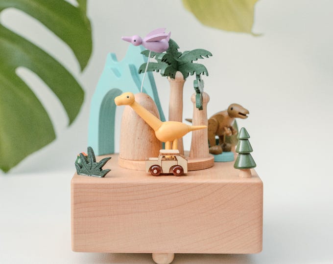 Wooden Dinosaur Music Box – Rotating T-rex Carousel, Jeep ...