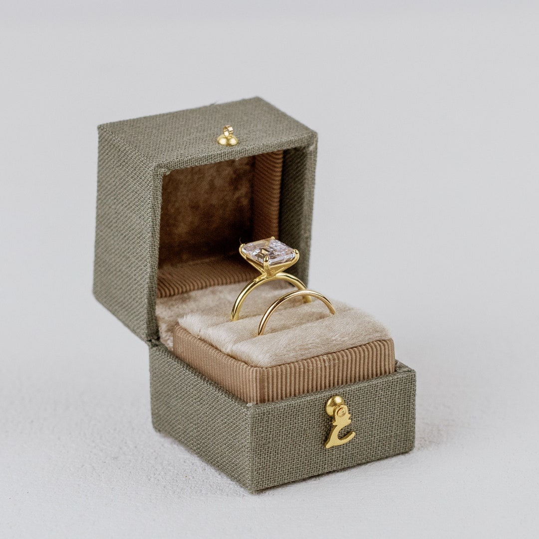 1 or 2 Slot Georgian Square Ring Box, Linen & Velvet Vintage Style ...