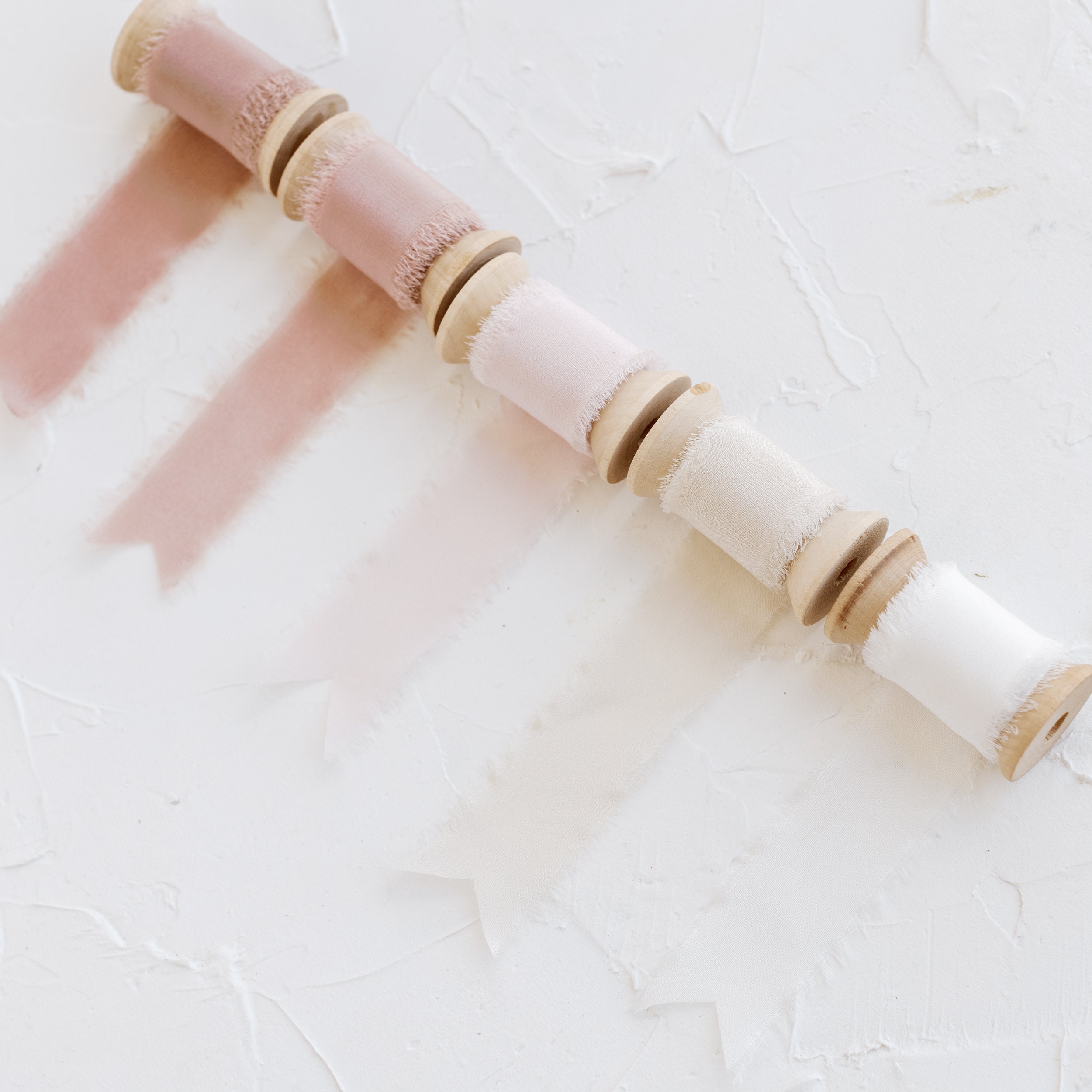 Set of 5 Pink Hues Frayed Edge Silk Ribbon With Wooden Spool - Etsy