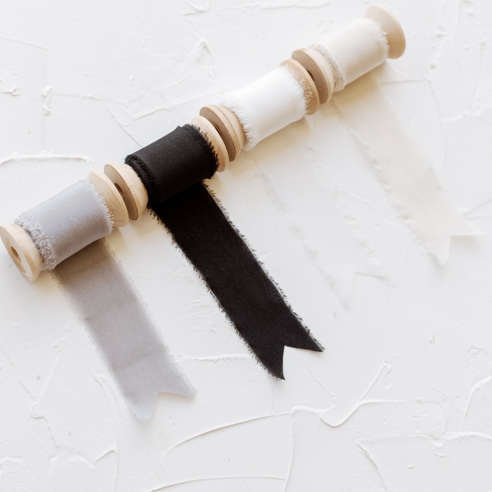 Set of 4 Nuetral Hues Frayed Edge Silk Ribbon With Wooden - Etsy