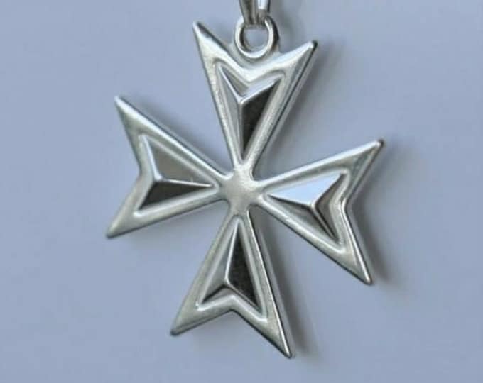 Silver 925 Chain 45cm and Malta Maltese Cross Semi Embossed Pendant ...