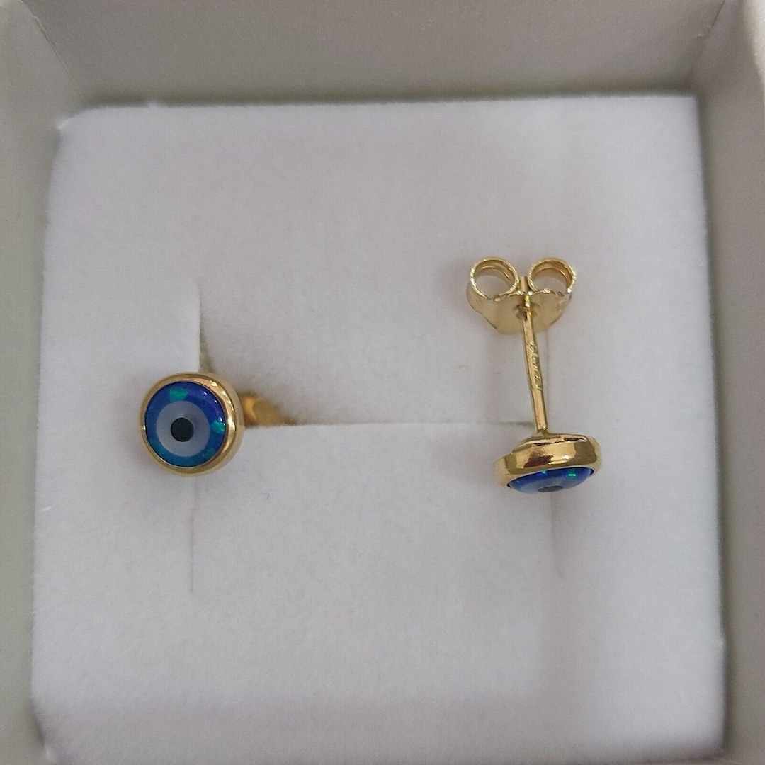 New Yellow Gold Eye Round Evil Blue Eye Superstition Malta Earrings ...