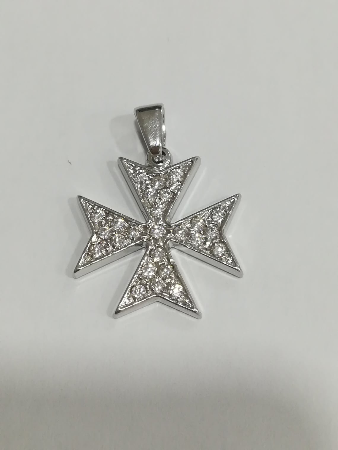 New Silver 925 Solid Maltese Malta Cross Pendant All White Cubic ...