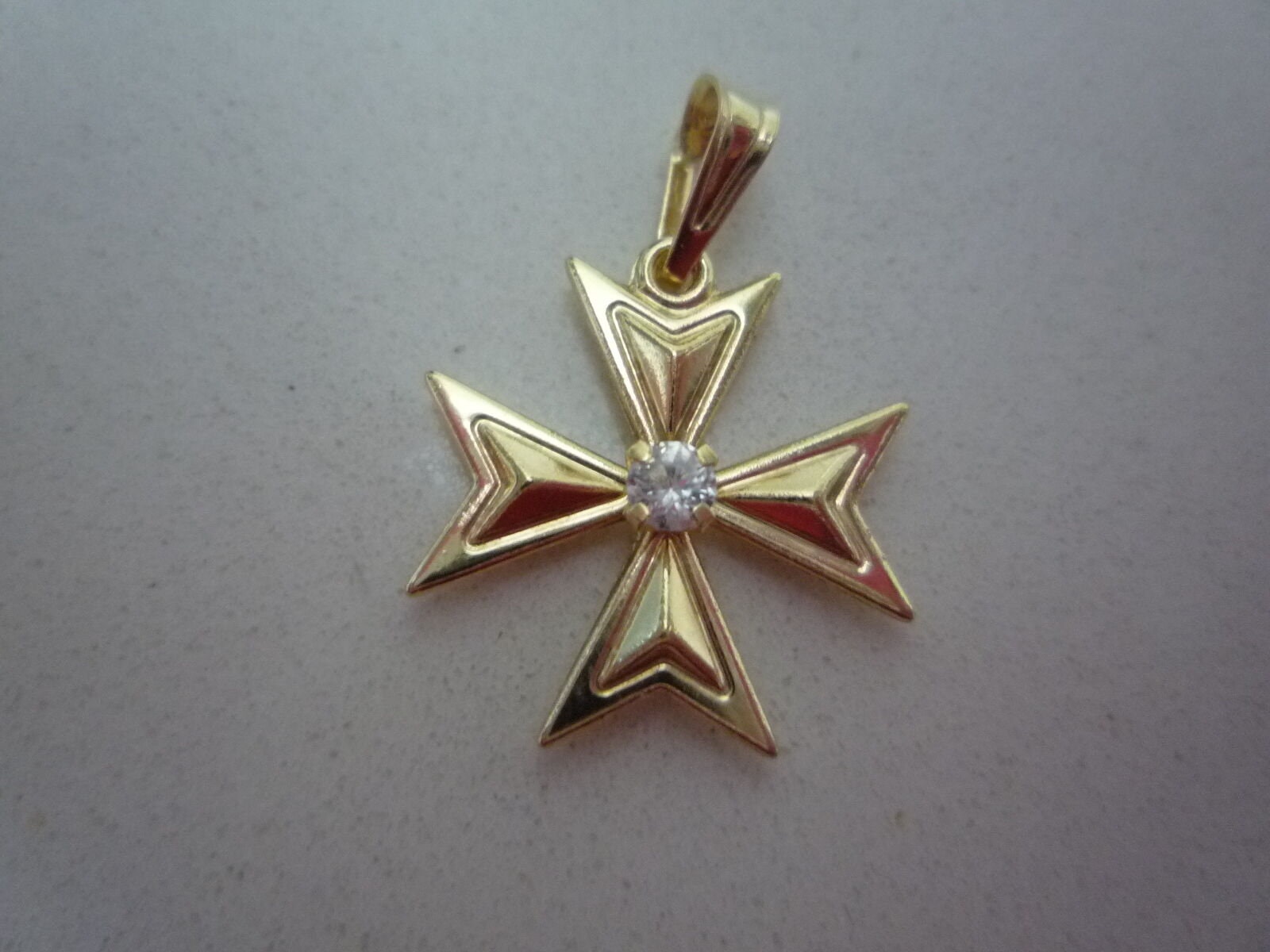 New Yellow Gold Plated Maltese Cross Pendant Semi Embossed White Zirc ...