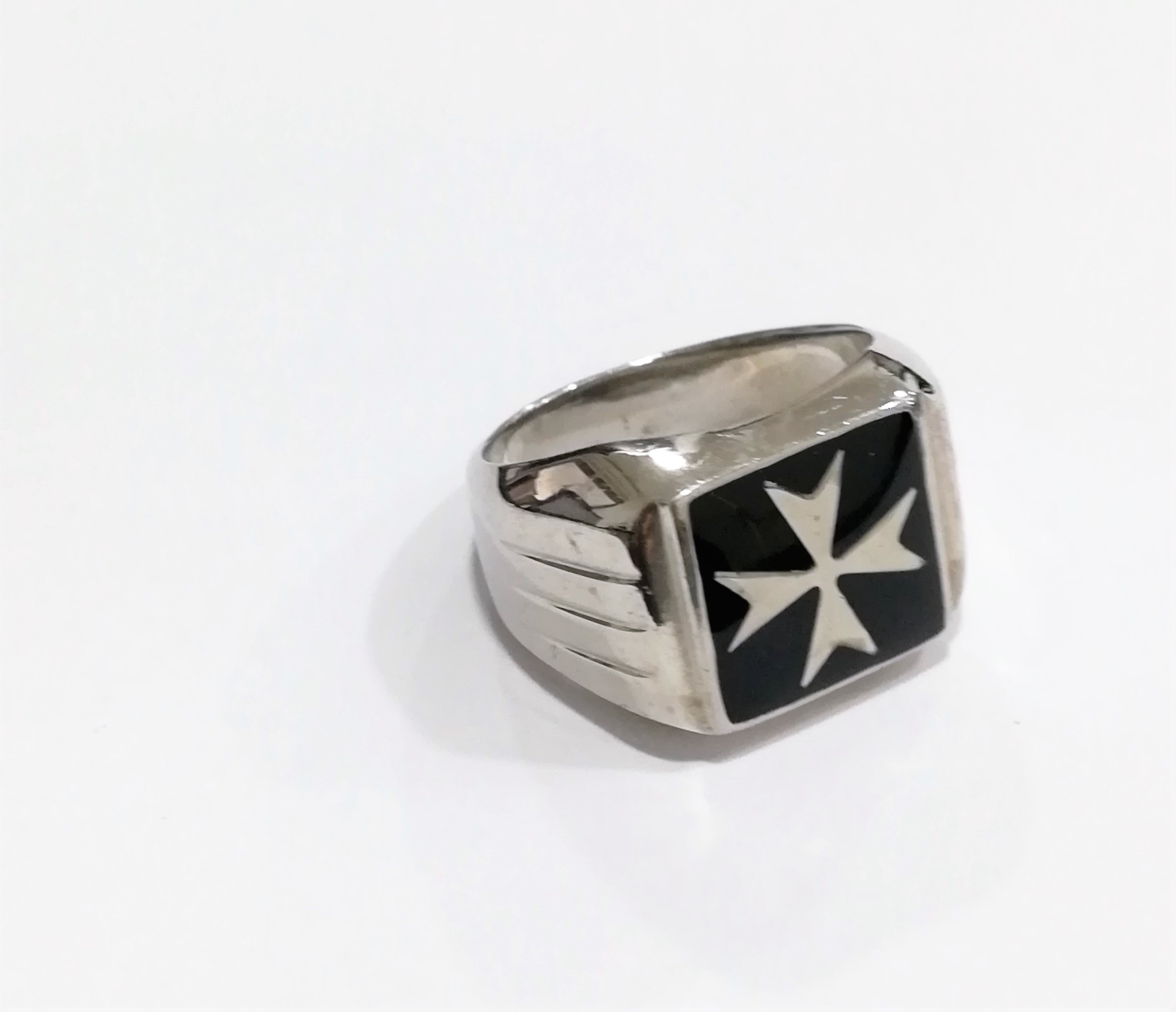 Sterling Silver Square Solid Signet Ring Maltese Cross Malta Black or ...