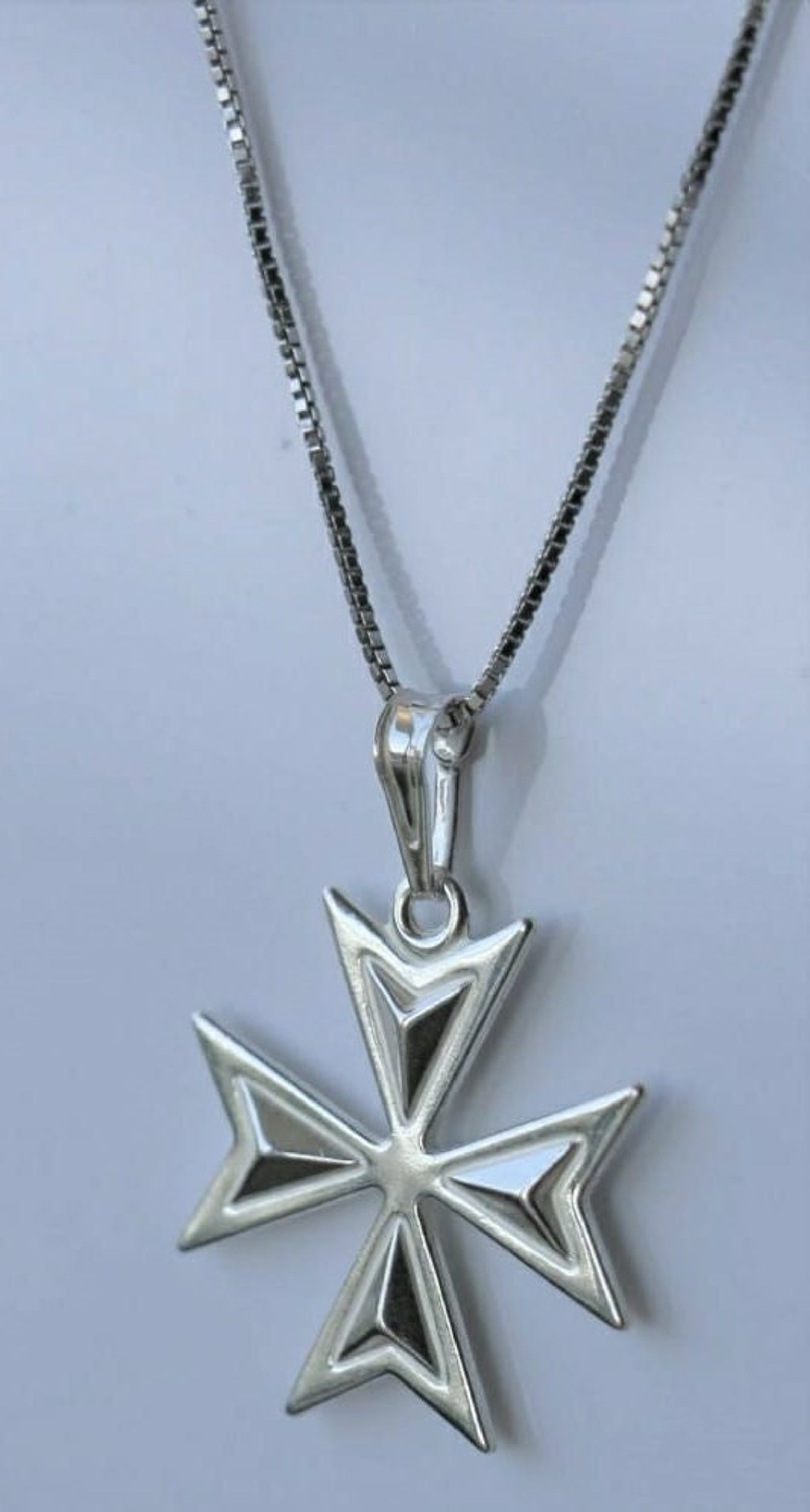 Silver 925 Chain 45cm and Malta Maltese Cross Semi Embossed Pendant ...