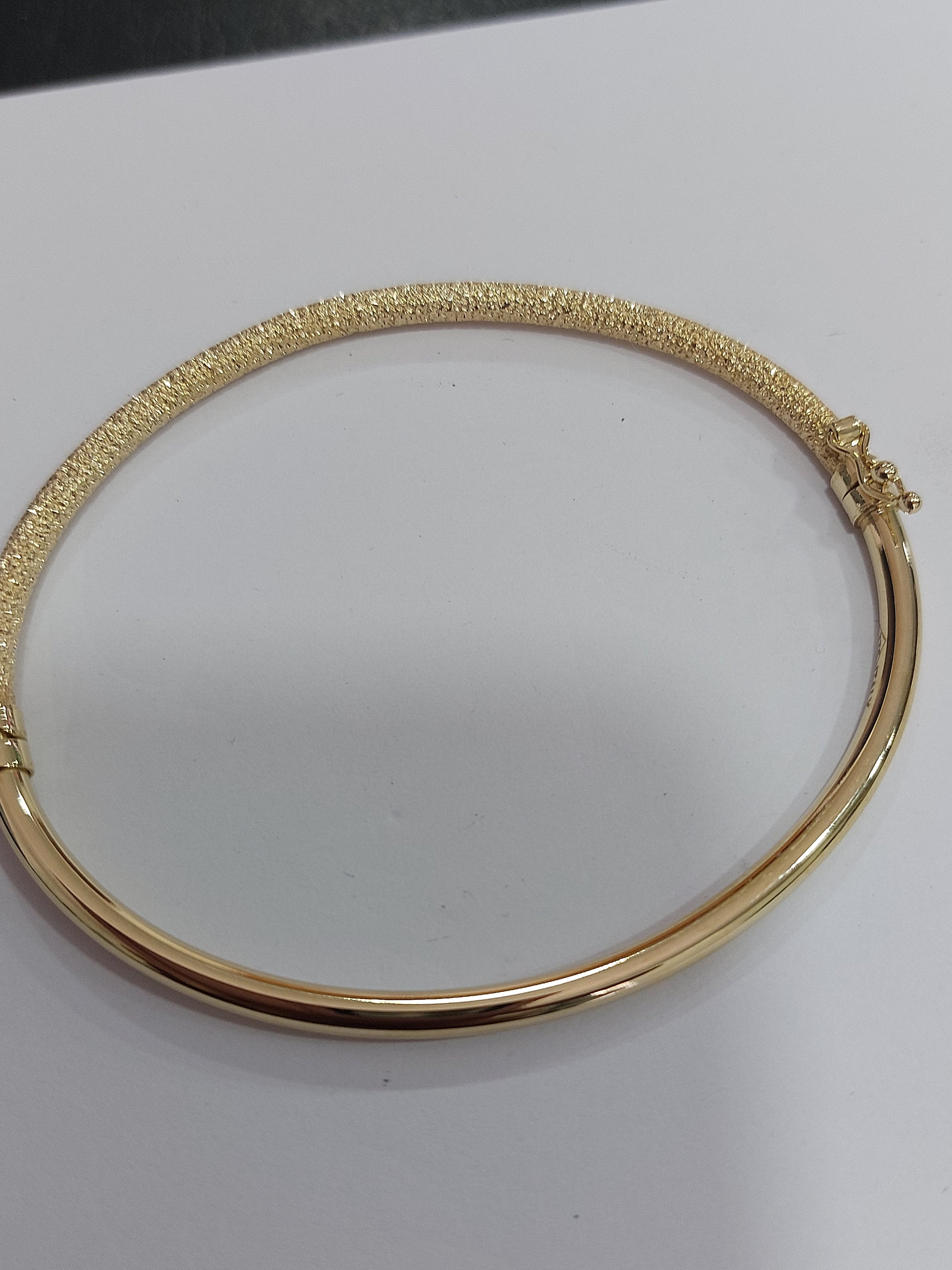 9K 9CT Yellow Gold Bangle Half Plain Half Glitter Shine Tube - Etsy
