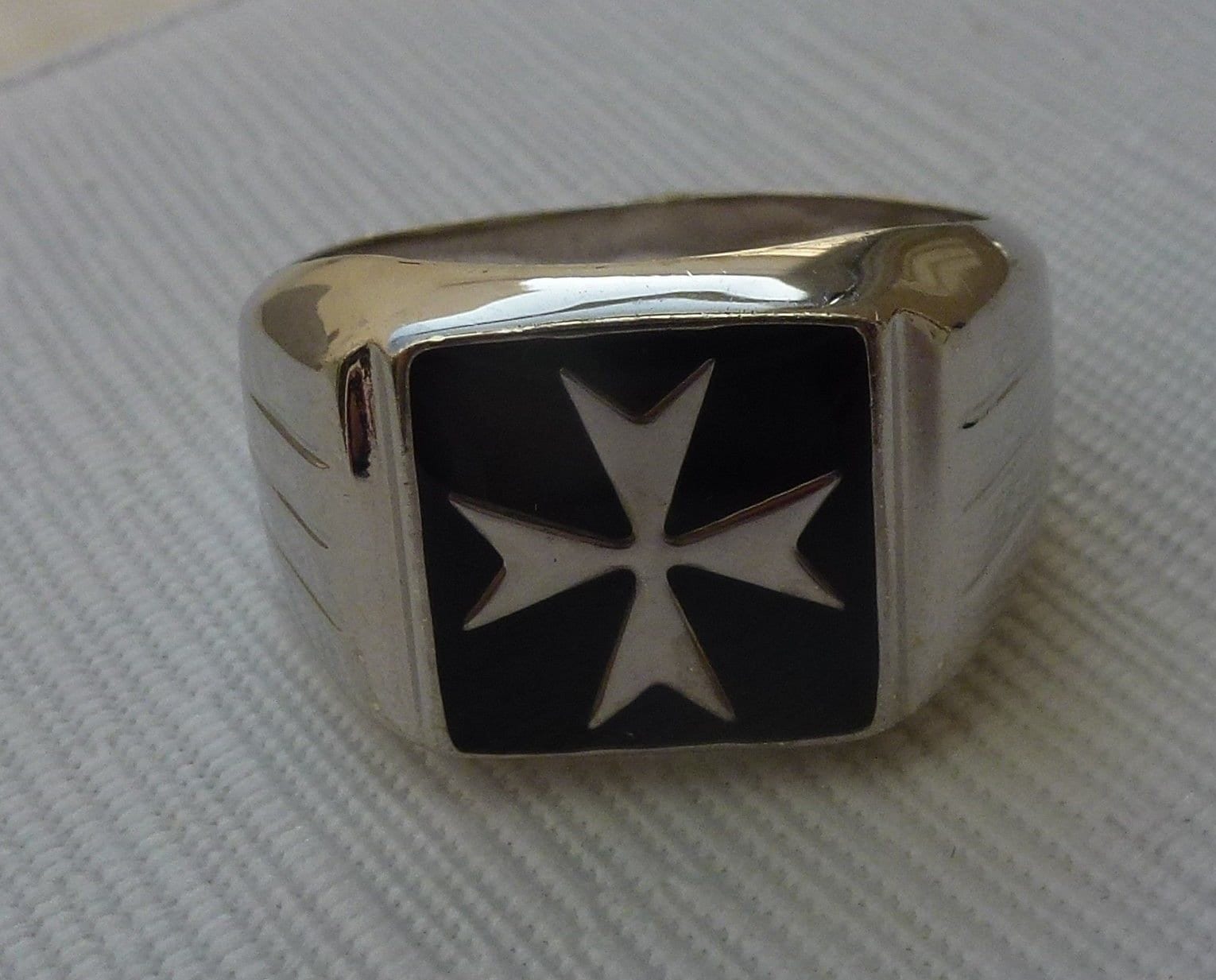 Sterling Silver Square Solid Signet Ring Maltese Cross Malta Black or ...