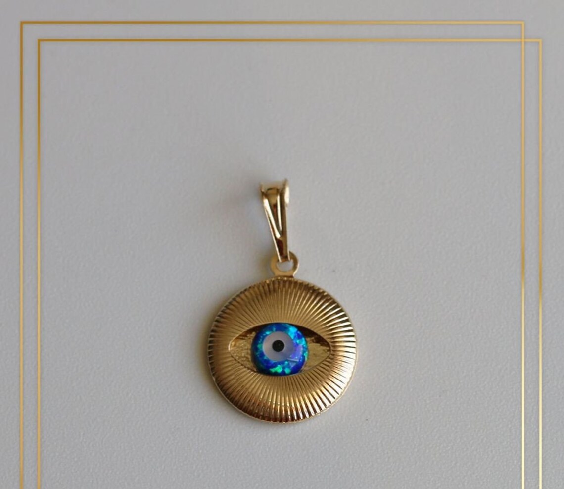 Yellow Gold Evil Eye Malta Maltese Jewellery Round Pendant Blue Opal - Etsy