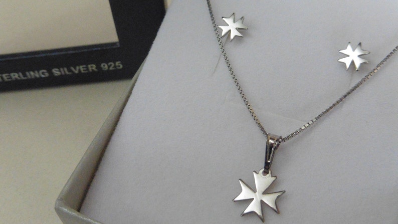 Sterling Silver 925 Knight of Malta Jewellery Maltese Cross Set Plain ...