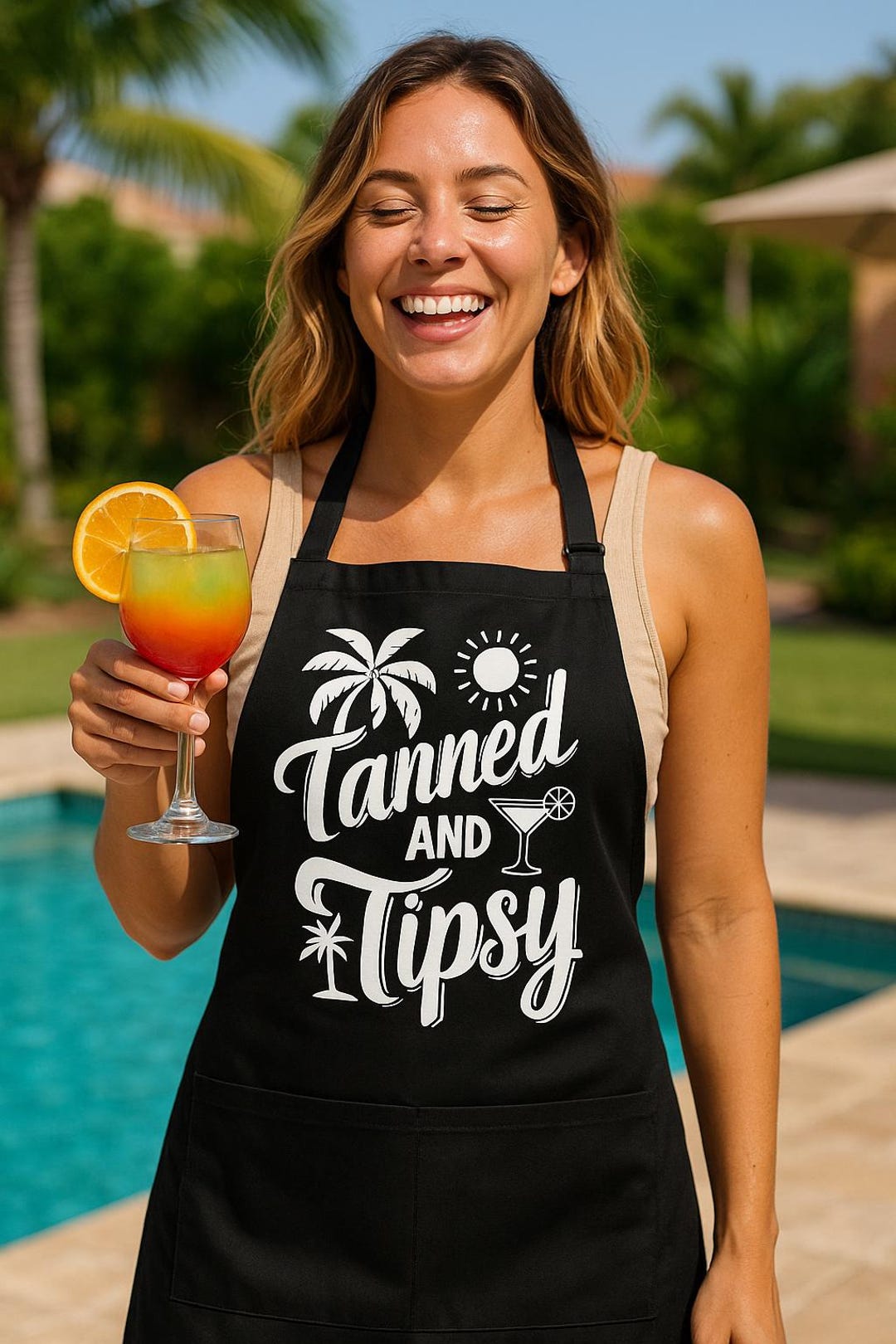 Tanned and Tipsy Apron | Girls Trip Gift | Funny Beach Apron | Summer ...