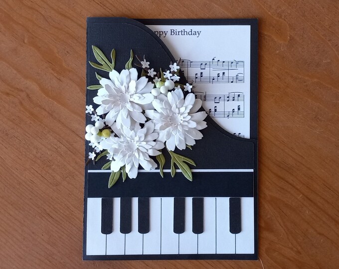 Piano Shaped Birthday Card With 3D Flowers and Happy Birthday Sheet ...