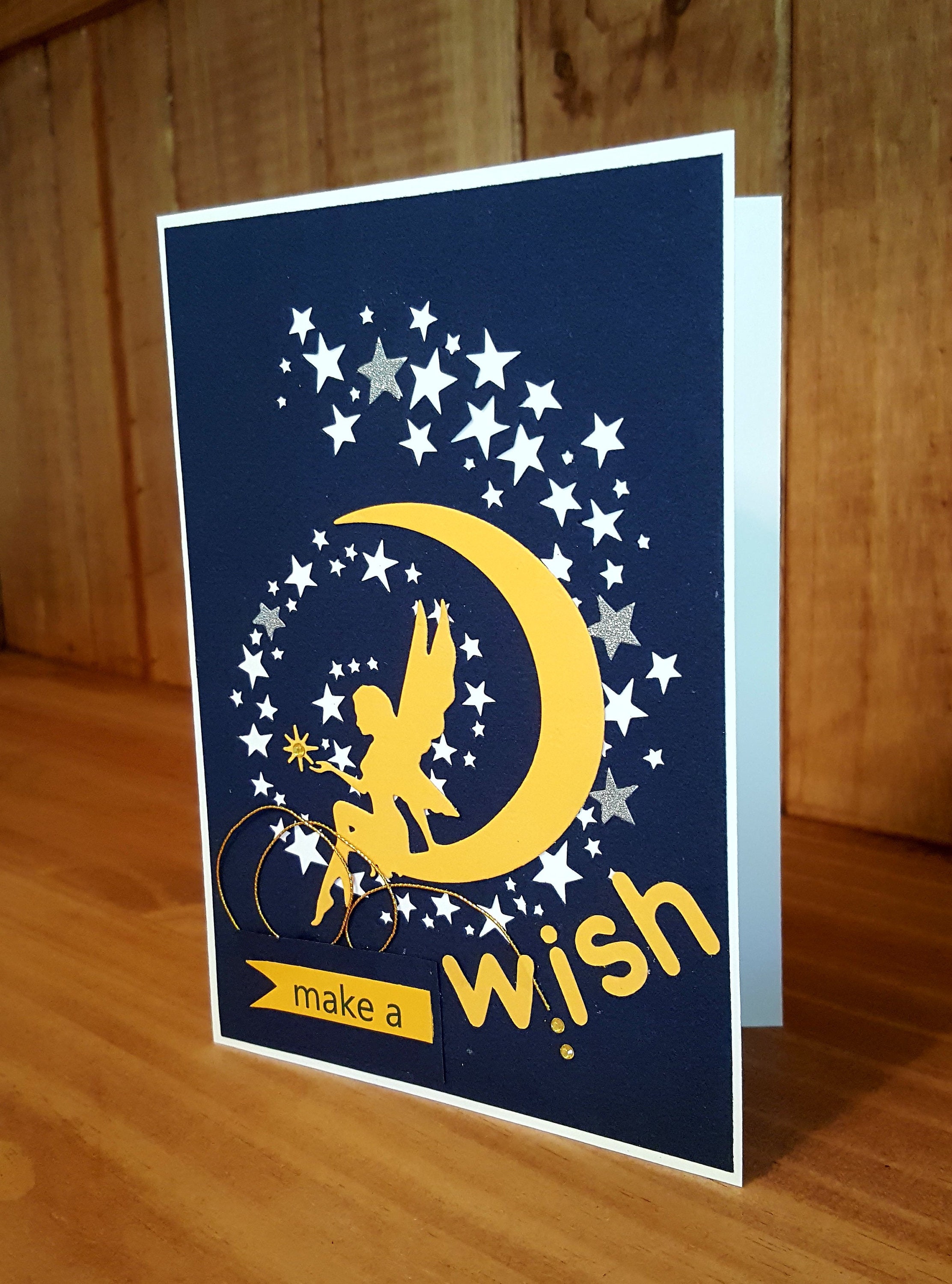 Stars Birthday Card, Make A Wish Celestial Birthday Card, Swirling Stars and Moon Fairy Birthday ...