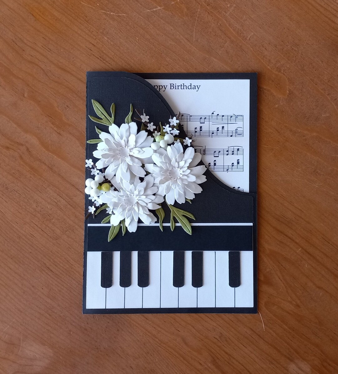 Piano Shaped Birthday Card With 3D Flowers and Happy Birthday Sheet ...