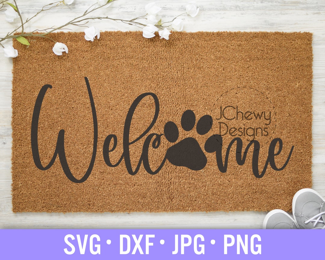 Welcome Pawprint SVG - Welcome Dog Mat Svg - Pawprint Welcome Mat Svg ...
