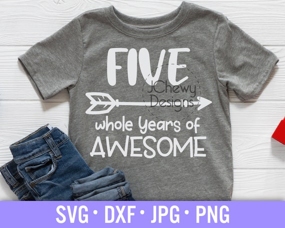 Five Whole Years of Awesome SVG Fifth Birthday Svg Boy | Etsy