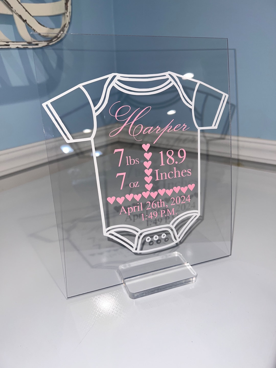 Baby Birth Stat Sign, Birth Announcement, Plaque, Glass Birth Sign ...