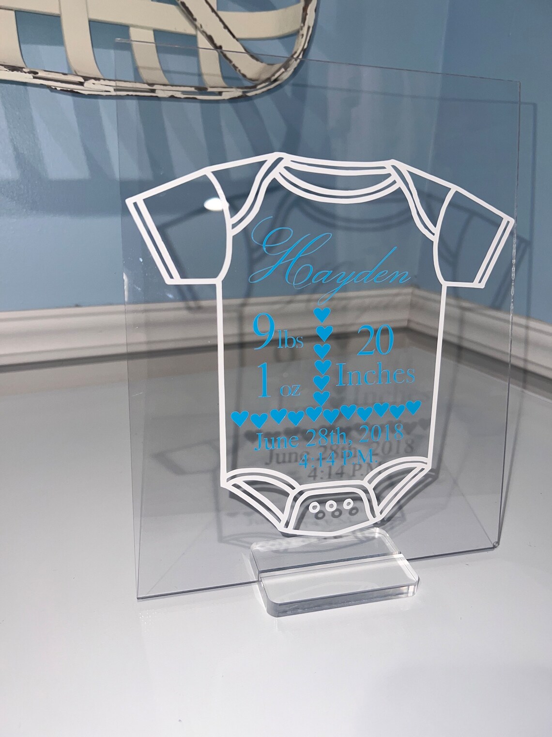 Baby Birth Stat Sign, Birth Announcement, Plaque, Glass Birth Sign ...