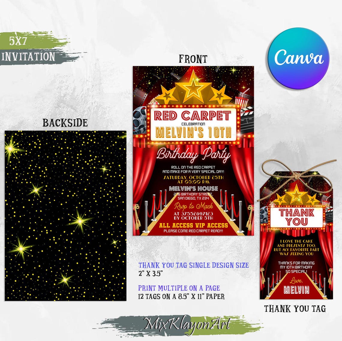 Editable Red Carpet Invitation, Red Carpet Birthday Party Invitation ...