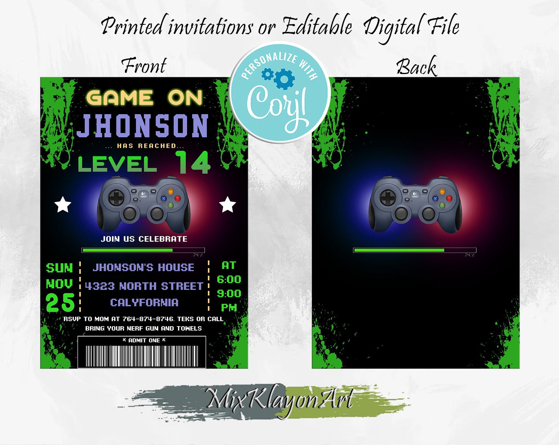 EDITABLE Game Birthday Invitation Video Game Invitation - Etsy