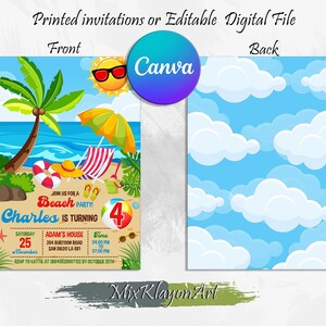 Beach Party Birthday Invitation, Summer Surfboard Celebration, Tropical ...