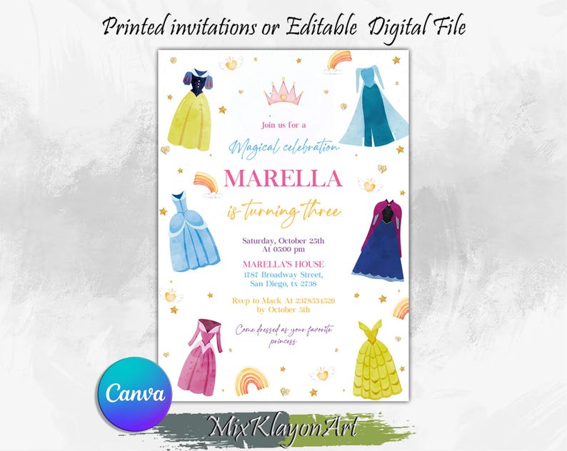 Editable Princess Invitation, Princess Birthday Party Invite, Princess ...