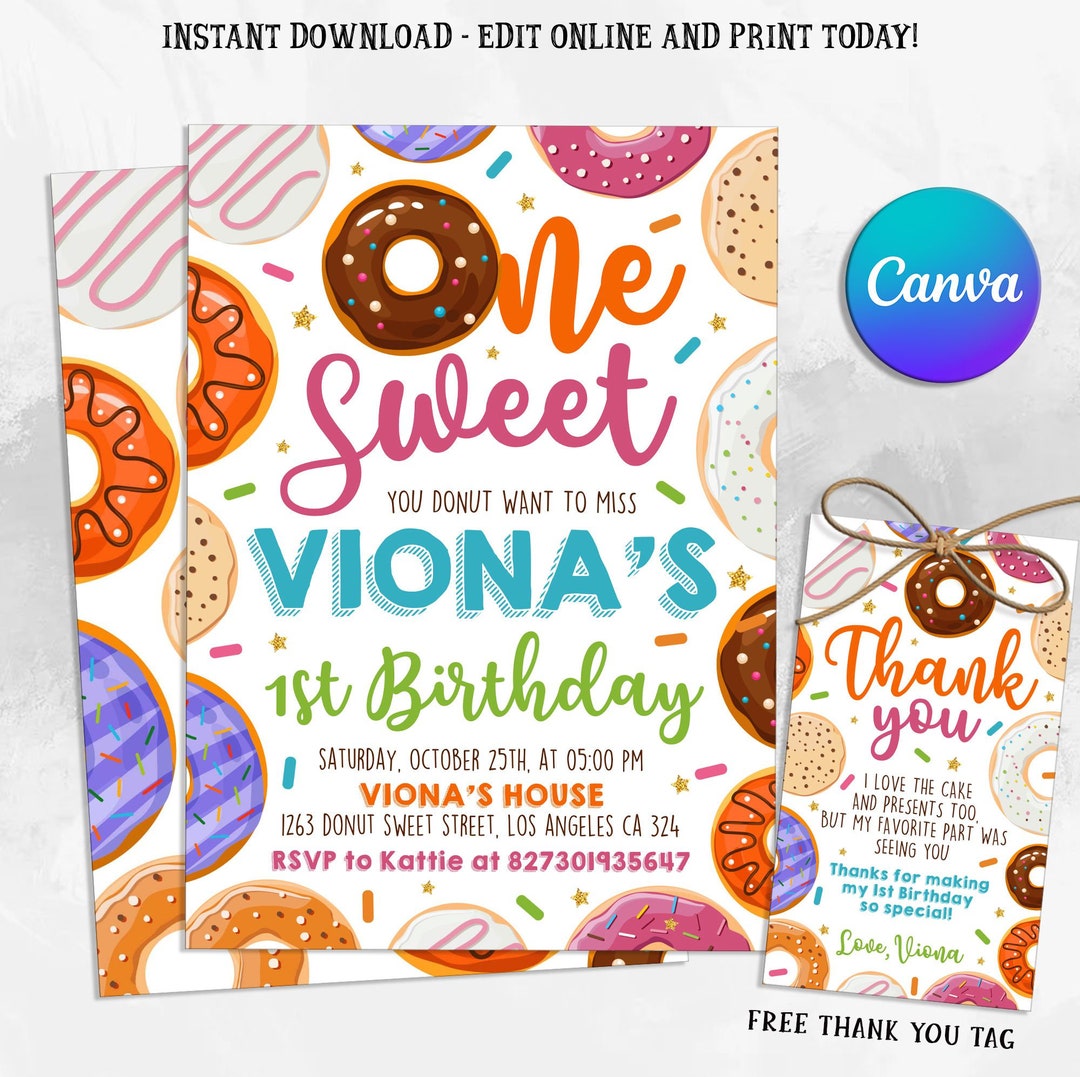 Donut Invitation, Donut Birthday Party Invitation, Two Sweet Invitation ...