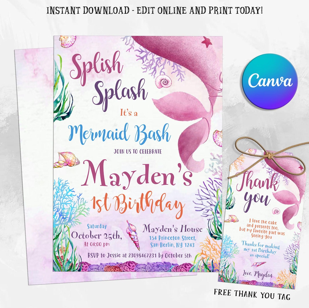 Mermaid Birthday Invitation, Mermaid Bash Under the Sea Birthday Invite ...