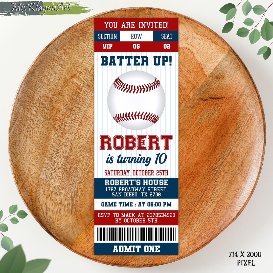 Baseball Ticket Birthday Invitation, Sports Birthday Party Invitation ...